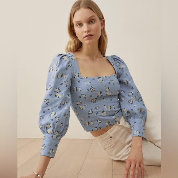 Reformation | Tops | Reformation Blue Floral Blouse | Poshmark